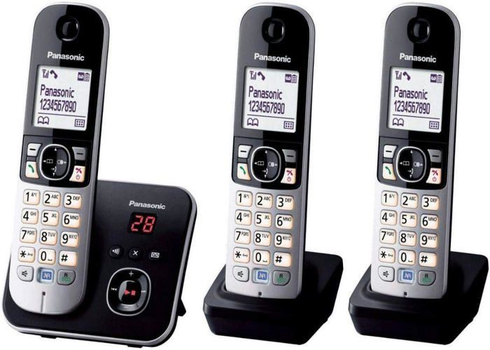 Panasonic KX-TG6823FRB DECT Téléphone Numérique Sans Fil Répondeur Numérique, Base et 3 Combinés ...