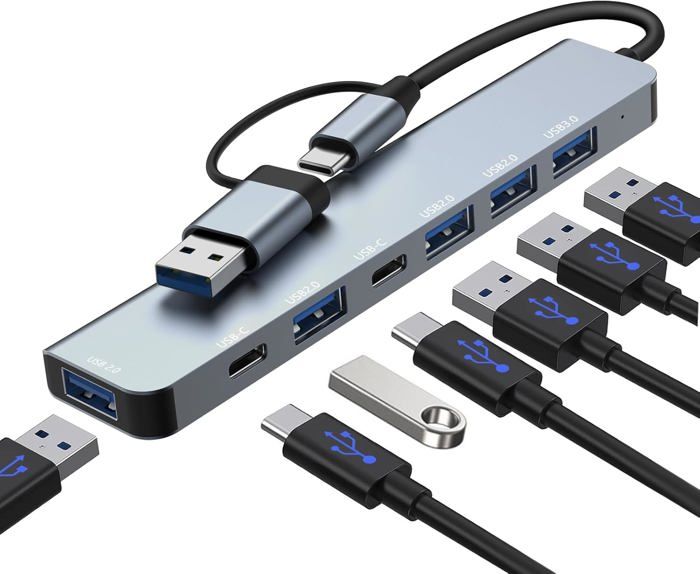 Hub USB C, Data Hub 7 en 2 avec Ports USB 3.0, Station d’Accueil ...