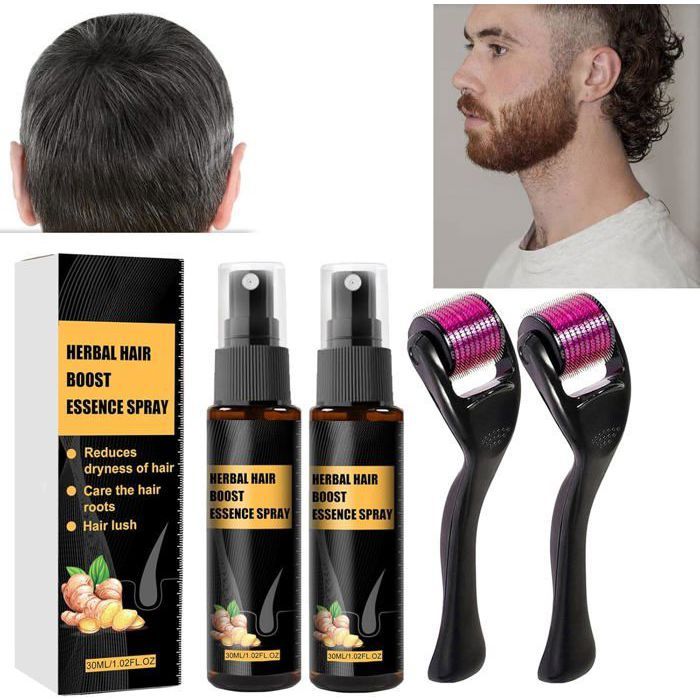 Kit de Repousse des Cheveux 30ml 2PCS Spray Pousse Barbe Coffret Soin ...