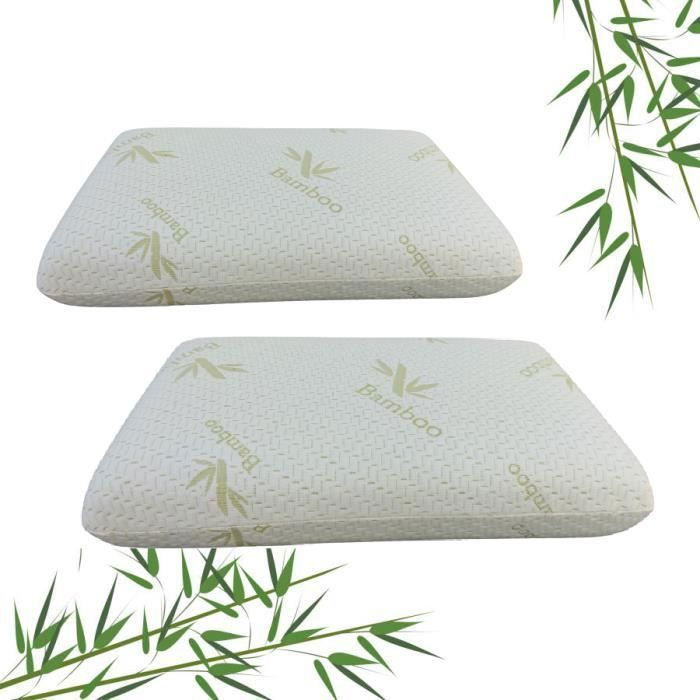 Lot de 2 Oreillers Bambou à Mémoire de Forme - Cdiscount Maison