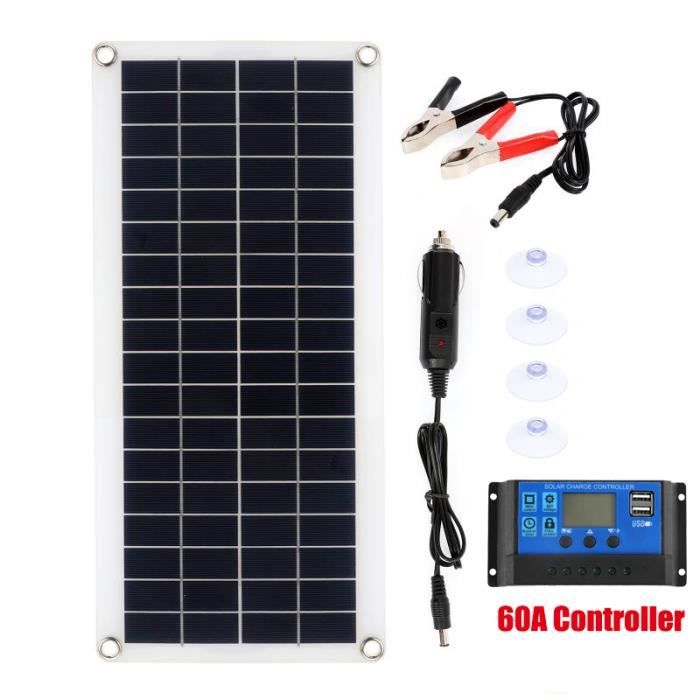 Kit de Panneau Solaire 100W 2 USB avec Contrôleur 60A Chargeur de Batterie Solaire pour Voiture ...