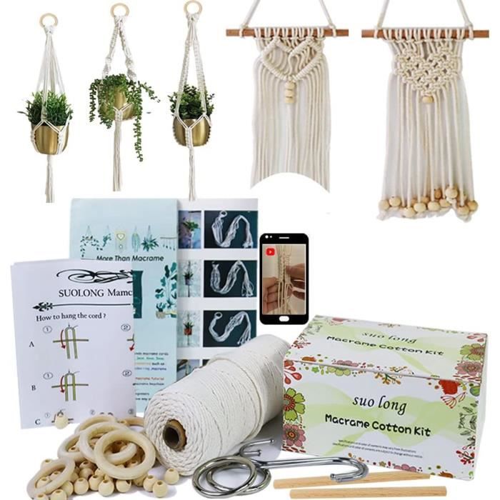 Corde Macramé 3Mm Fil Macramé Kit Avec 16 Anneaux En Bois, 56 Perles En ...