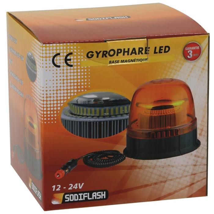 GYROPHARE LED DOUBLE FLASH 12/24V BASE MAGNETIQUE 45 LEDS SODIFLASH ...