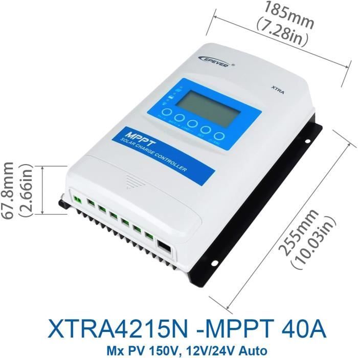 EPEVER MPPT XTRA-N Régulateur de charge solaire, 40A, 12-24VDC auto work, PV 100V, XDS2 ...