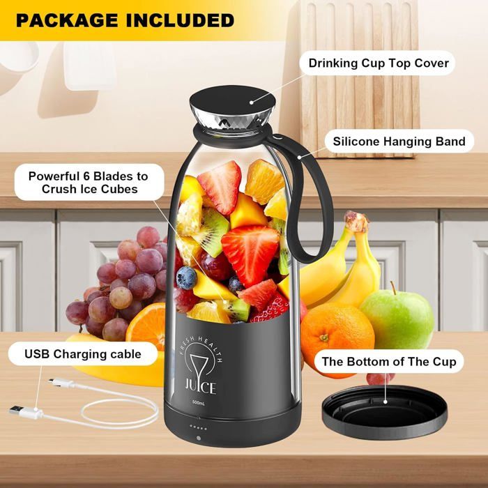 Blender Portable,Mini Blender Smoothie,500Ml Mixeur Blender Portable ...