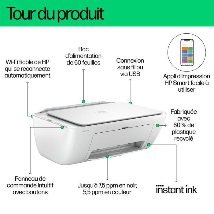 Imprimante tout-en-un HP DeskJet 2810e jet d'encre couleur - 3 mois d ...