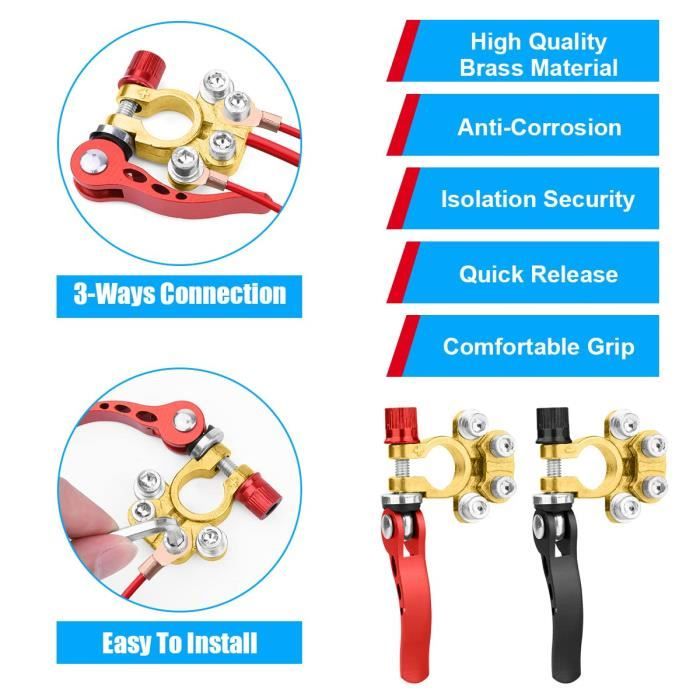 Cosse Batterie 12V/24V,Bornes de Batterie Terminal Positives et Négatives avec 1Paire de Joint ...
