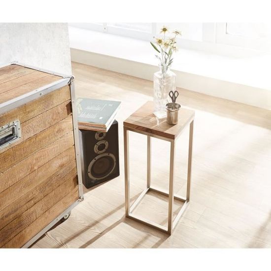 Table Tatius sheesham nature 28x28 cm cadre argenté table décorative ...