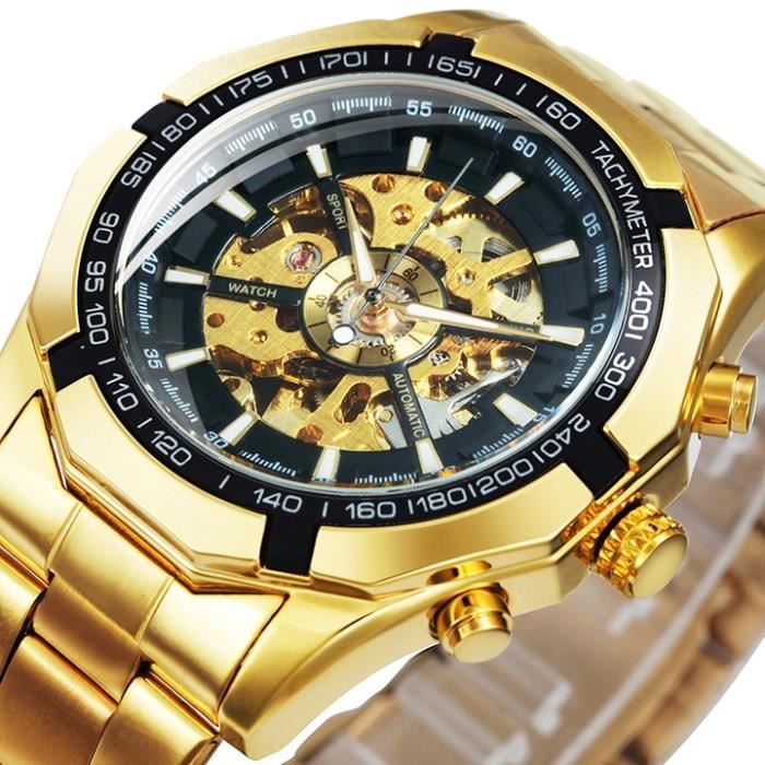Montres,Montre de luxe pour hommes,automatique,mécanique,squelette doré ...