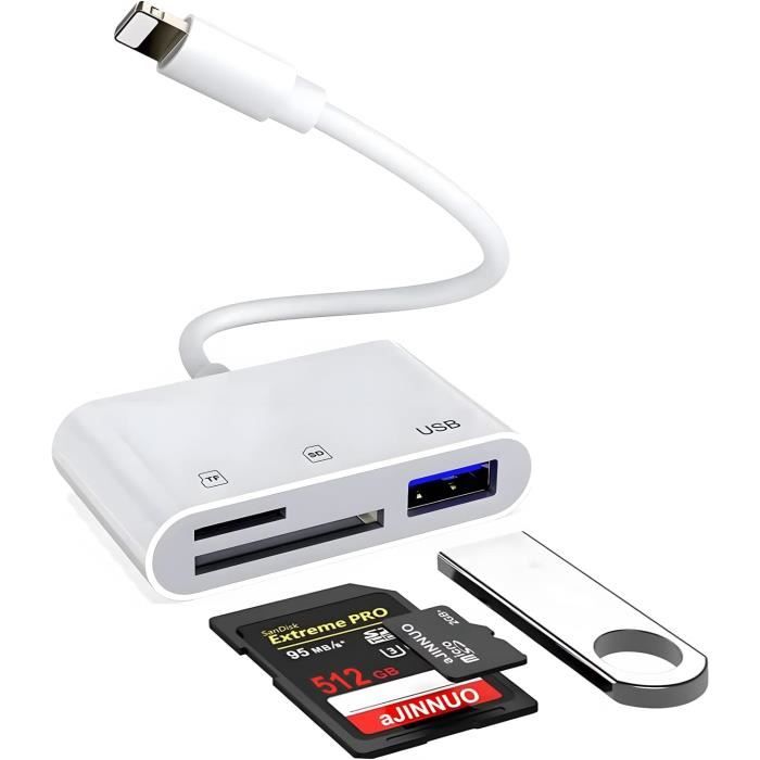 Lecteur de Carte SD pour iPhone, Adaptateur Lightning vers Carte SD-TF, Adaptateur Lightning ...