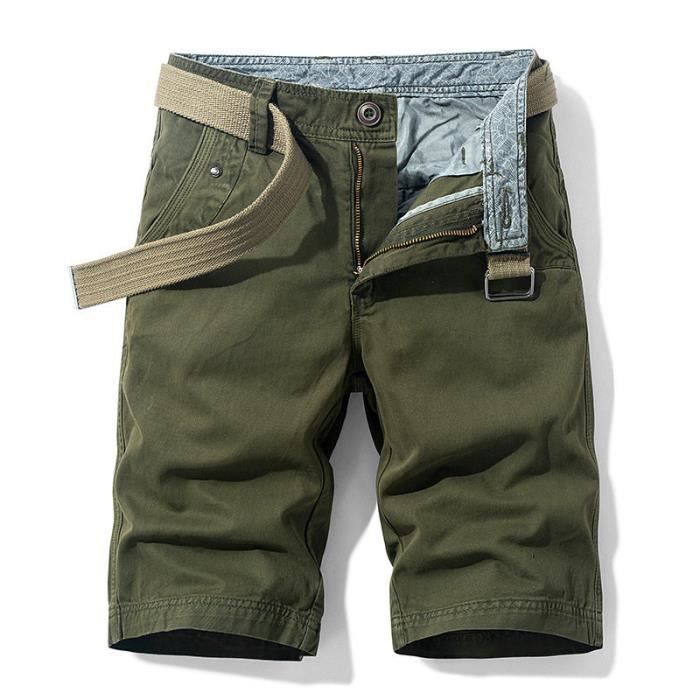 Cargo Short Homme en Coton Multi-poches Coupe Droite Short Ete Couleur ...