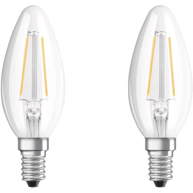 Lot De 2 Ampoules Led À Filament | Culot E14 | Forme Flamme | Blanc Chaud 2700K | 2,5W ...