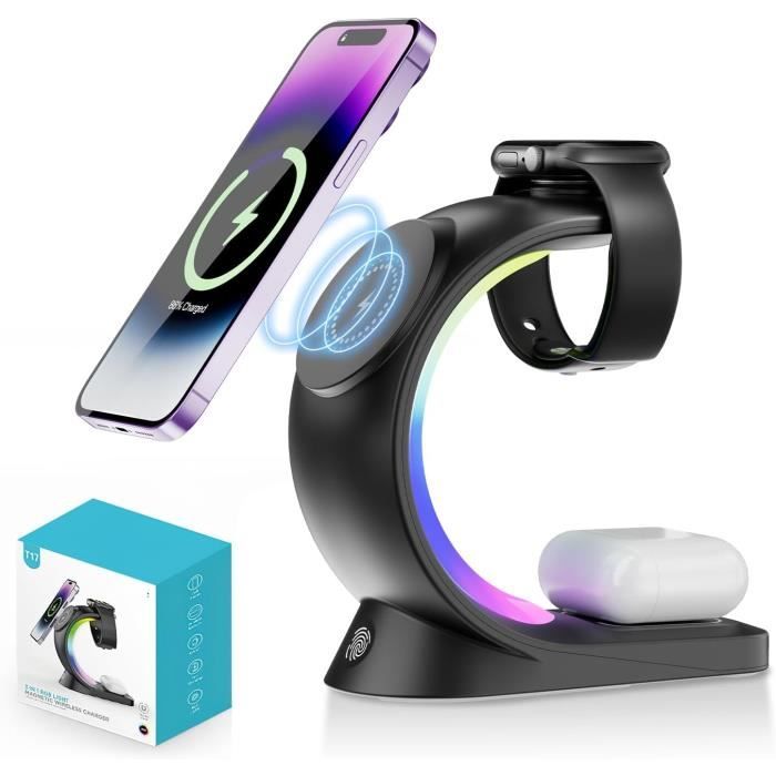 Chargeur Magnétique Sans Fil 3 En 1 Avec Lumière Rvb, Chargeur Mag-Safe ...