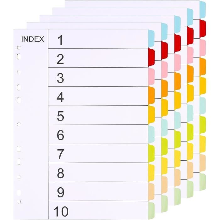 Lot de 5 intercalaires A4 10 couleurs 10 intercalaires A4 en papier ...