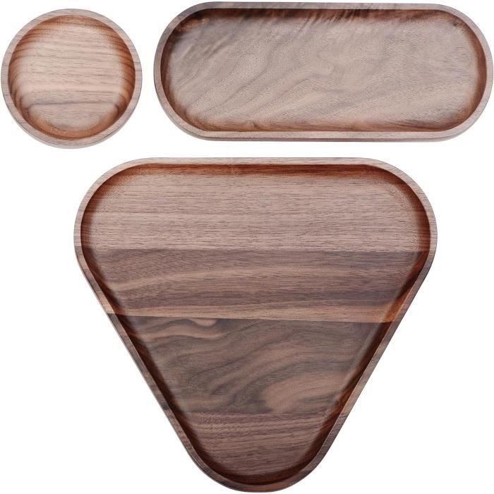 Lot De 3 Plateaux De Service En Bois De Noyer-Plateau De Service En ...