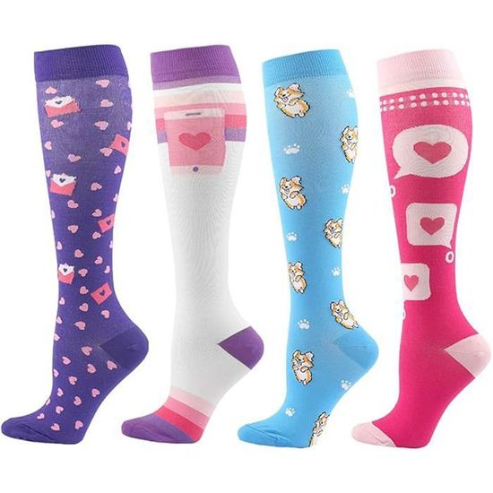 4 Paires Chaussettes Contention pour Femmes et Homme 20-30 mmHg, Bas ...