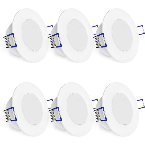 Lot de 6 spots LED encastrables IP44 230 V pour salle de bain et extérieur – Plafonnier rond ...