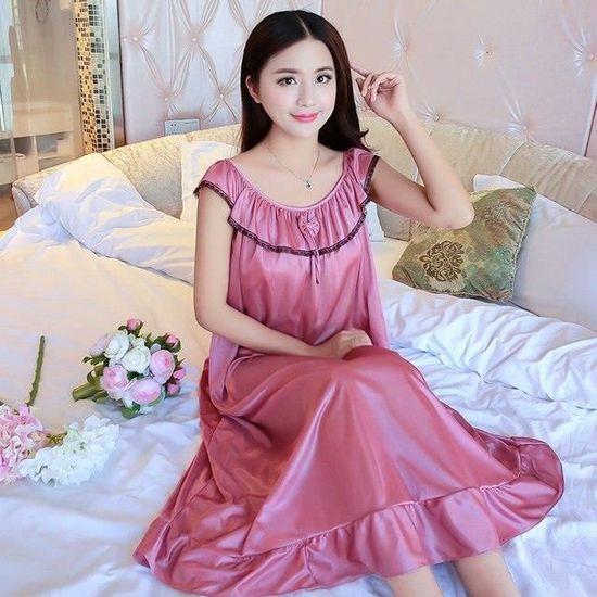 Robe De Nuit En Satin Et Soie À Volants Pour Femme Tenue Sexy En ...