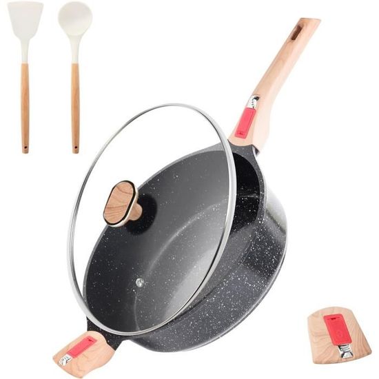 Induction Antiadhésif Poêle À Frire Avec Couvercle, 28Cm Céramique Sauteuses Avec Poignées ...