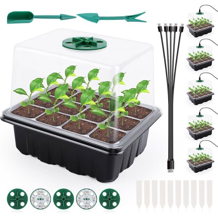 NVIYAM 5 Pack 60 Cell Mini Grow House with Light, Indoor Greenhouse ...