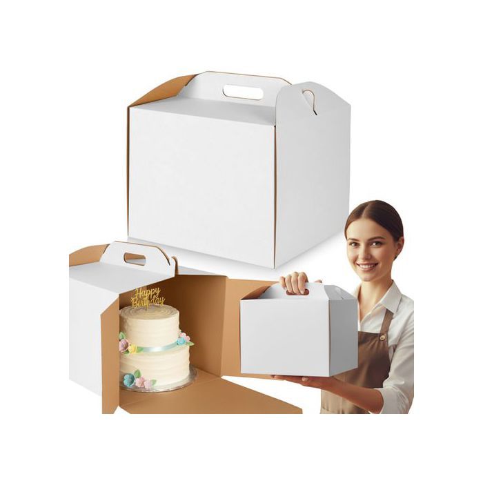 Boîte en carton blanche pour gâteau, emballage pâtisserie avec poignée ...
