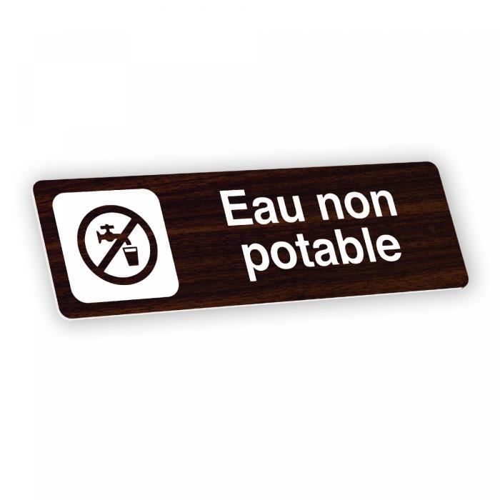 Plaque signalétique gravée autocollante Eau non potable - aspect bois ...