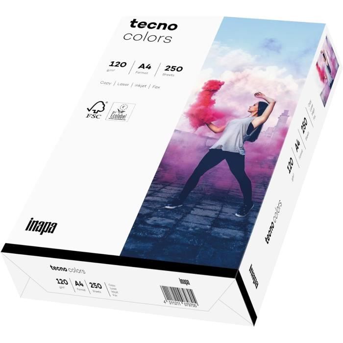 Inapa Tecno Colors Lot de 250 feuilles de papier coloré 120 g-m² Blanc ...