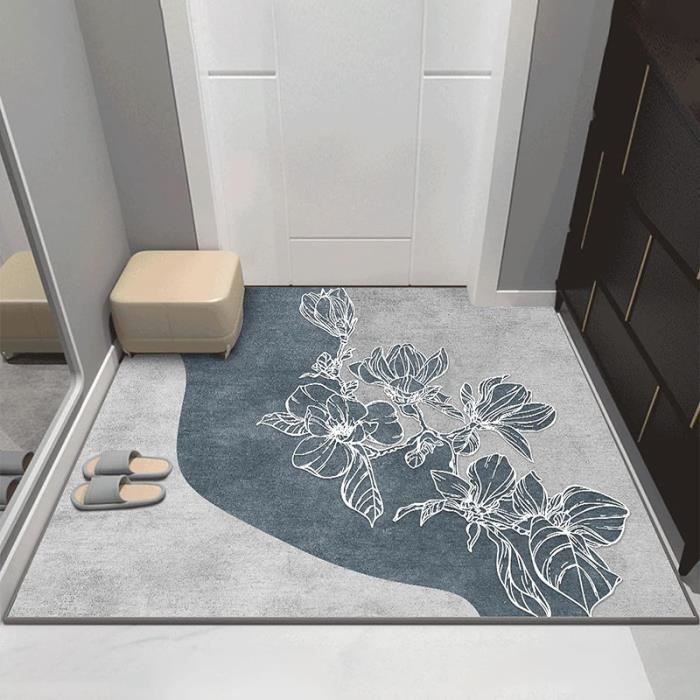 Tapis De Bain 60X90 Fleurs Grises Tapis Salle De Bain Moelleux En ...