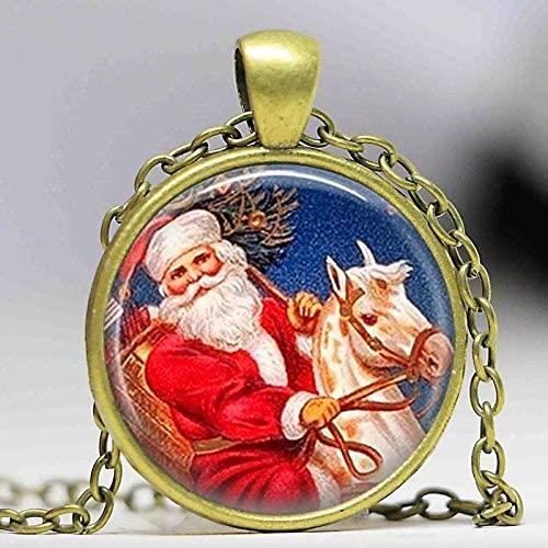 Collier avec pendentif en forme de Père Noël avec cheval et pendentif ...