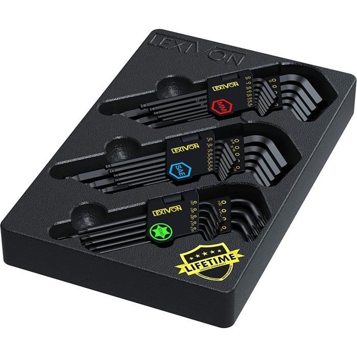 Jeu de 35 Clés Allen Métrique Hexagonal Torx et SAE, Clé Allen Manche ...