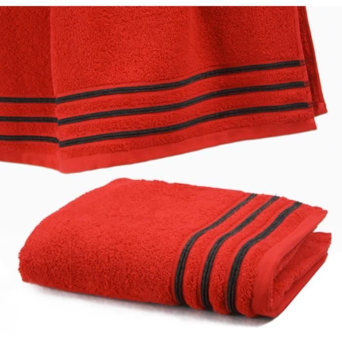 Serviette de toilette 50x100 550gr Rouge-noir - Cdiscount Maison