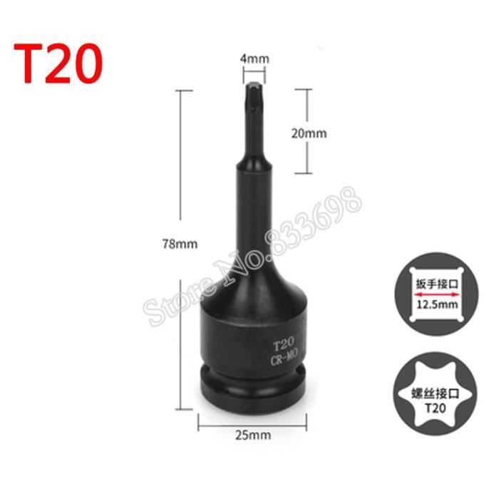 T20 -Clé à chocs à Air à douille Torx 1-2,adaptateur Bits T30 T40 T45 T50 T55 T60 T70 T80 T100 ...