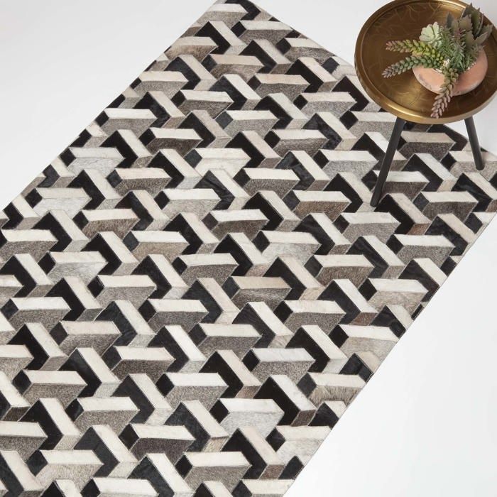 Tapis en peau véritable à motif blocs géométriques, 90 x 150 cm ...