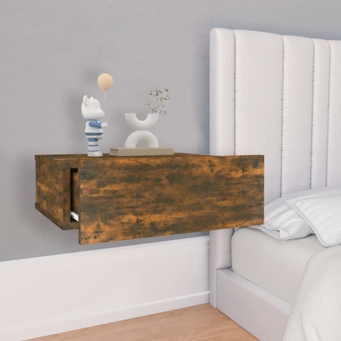 Table de chevet flottante - QQMORA - Chêne fumé - 2 pcs - 40x30x15 cm ...