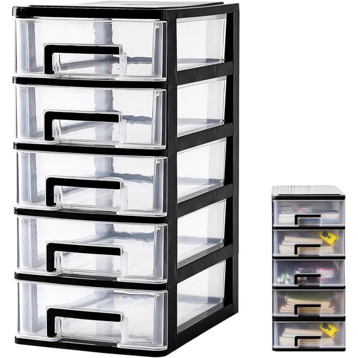 Tour de Rangement Plastique avec 5 Tiroirs, Meuble Tiroir de Rangement ...