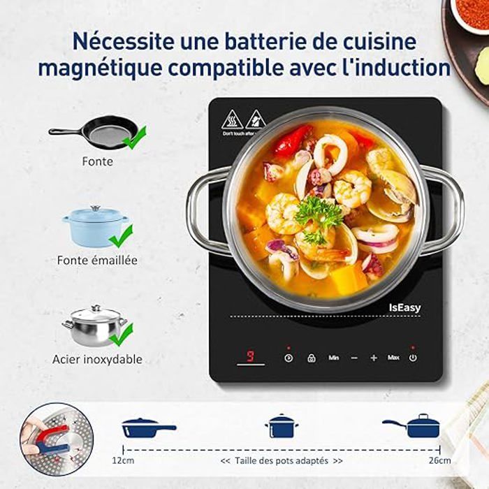Plaque à Induction Portable - ISEASY - 1 Foyer - 2100W - Écran Tactile ...