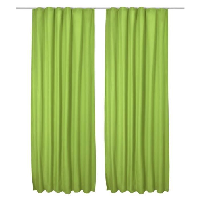 Beautissu Lot de 2 Rideaux thermiques Vert uni opaque à ruflette Amelie ...