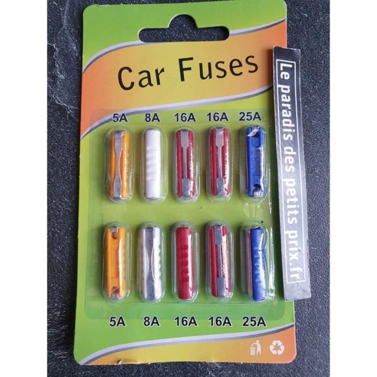 Fusibles automobiles, 10 fusibles fusée ,fusibles 5A , 8A , 16A , 25A ...
