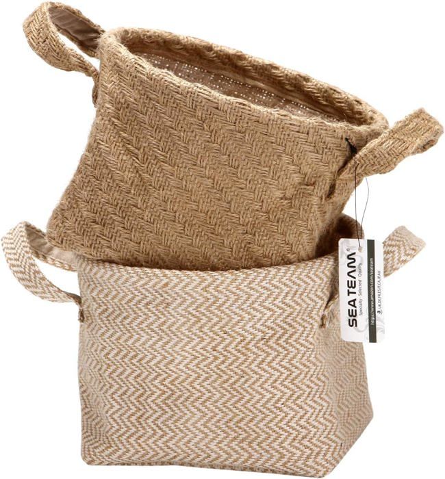 Storage Paniers Organizer Box Bins in Jute and Cotton Linen Pliable ...