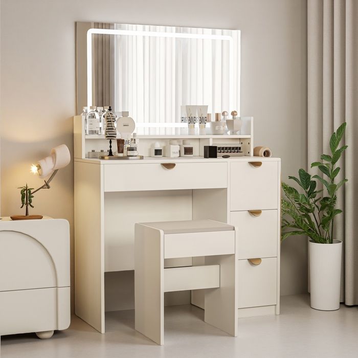 Coiffeuse LED Blanche Moderne - Miroir 3 Lumières - Rangement Optimisé ...