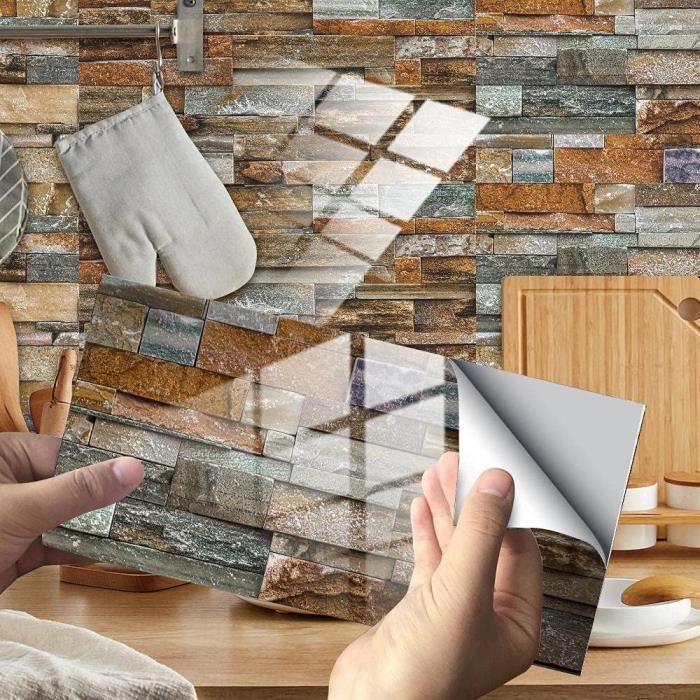 Stickers Carrelage Cuisine 10X20Cm Brique Rétro Credence Adhesive Pour ...