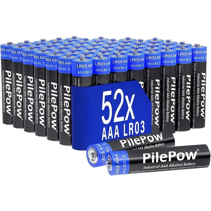 Lot de 52, Piles AAA alcalines industrielles 1.5V LR03, Stockage de 10 ...