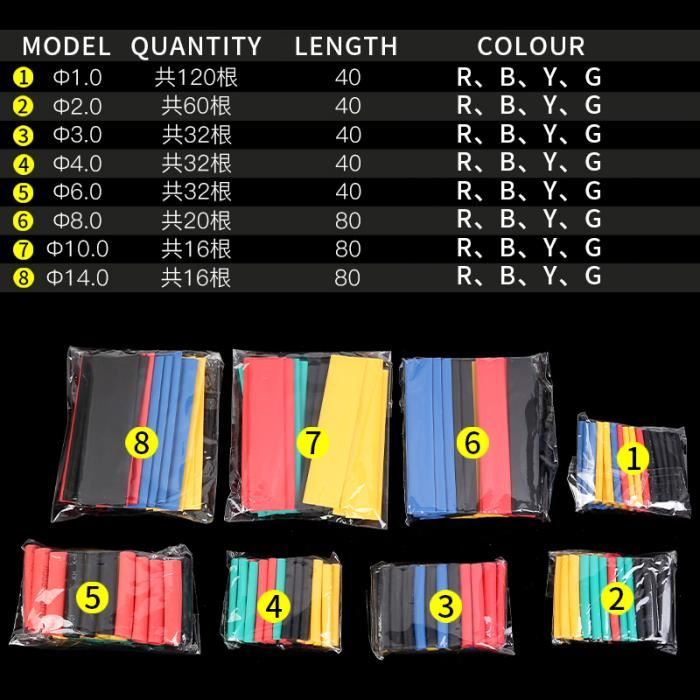 Tube thermorétractable - Kit de gaine thermorétractable - 328 pièces ...