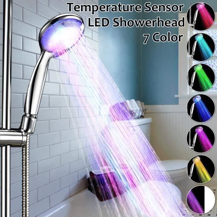 LED 7 Couleurs Pommeau de Douche Tte Lumineux Eau Douchette Pluie Salle ...