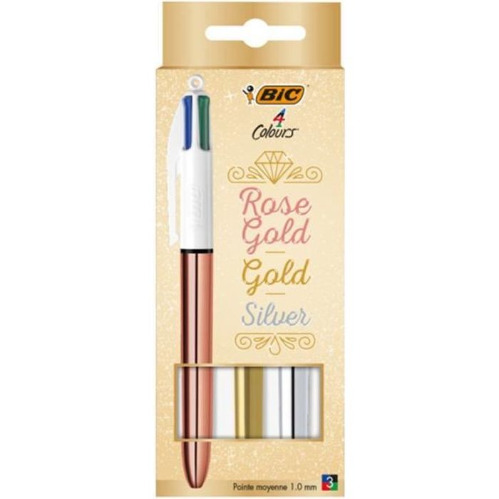 Coffret de 3 Stylos bille BIC 4 Couleurs Shine pointe moyenne ...
