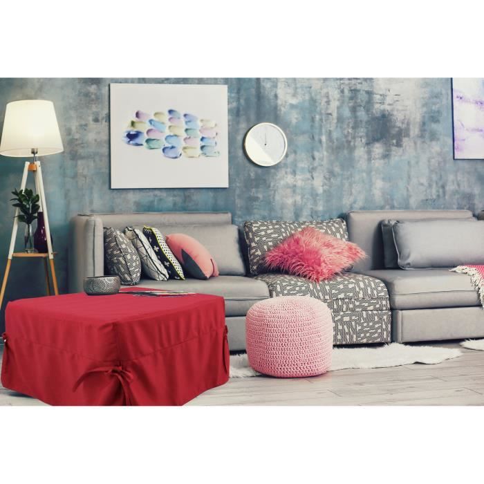 Dmora Pouf convertible en lit, en tissu capitonné, filet et matelas ...