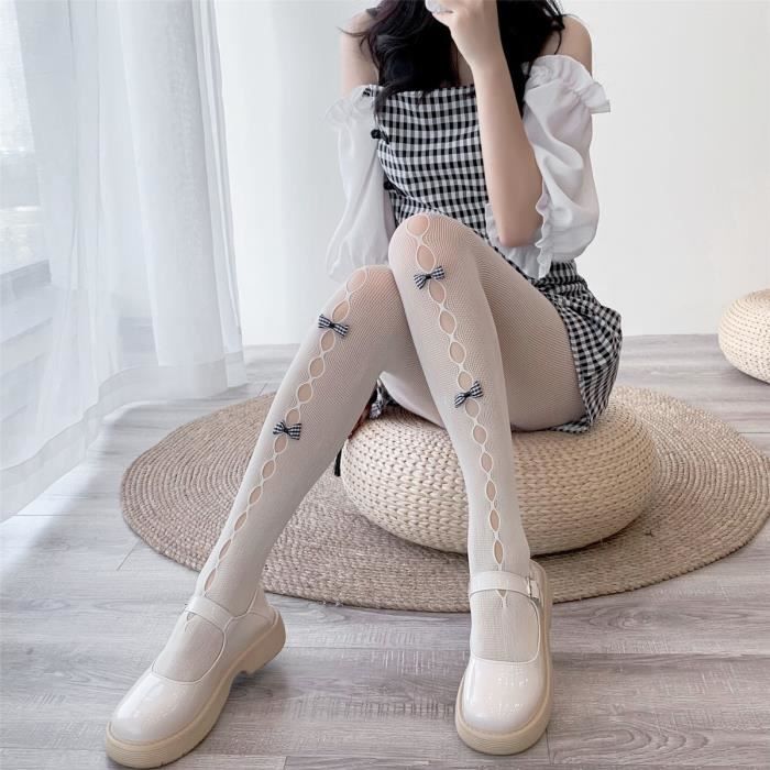Collant,Bas en résille pour femmes, blanc, Sexy, doux, Mori fille, Style Lolita, trou creux ...