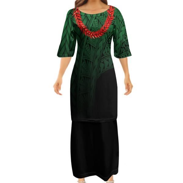 Robe,Robe Maxi imprimée de tatouage Floral Tribal polynésien, ensemble ...