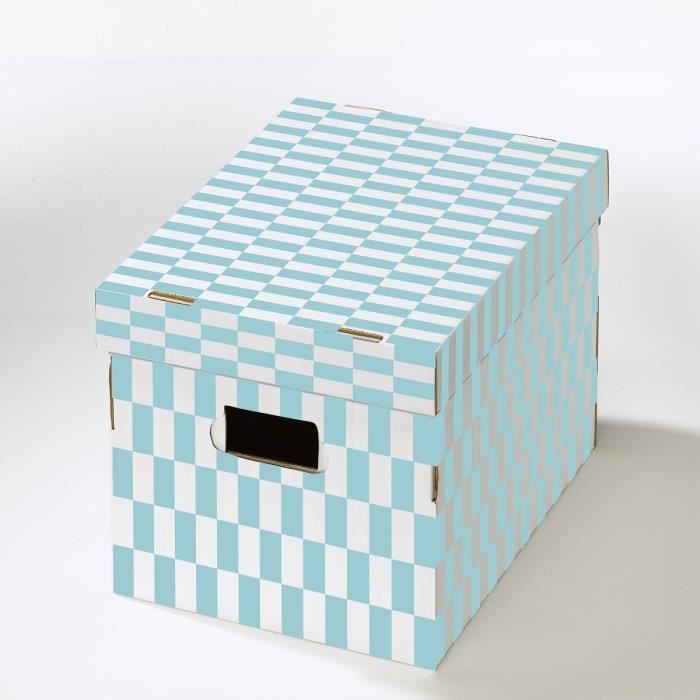 Lot de 2 boîtes CHECK en carton ondulé décor damier bleu 40x31x21 cm ...