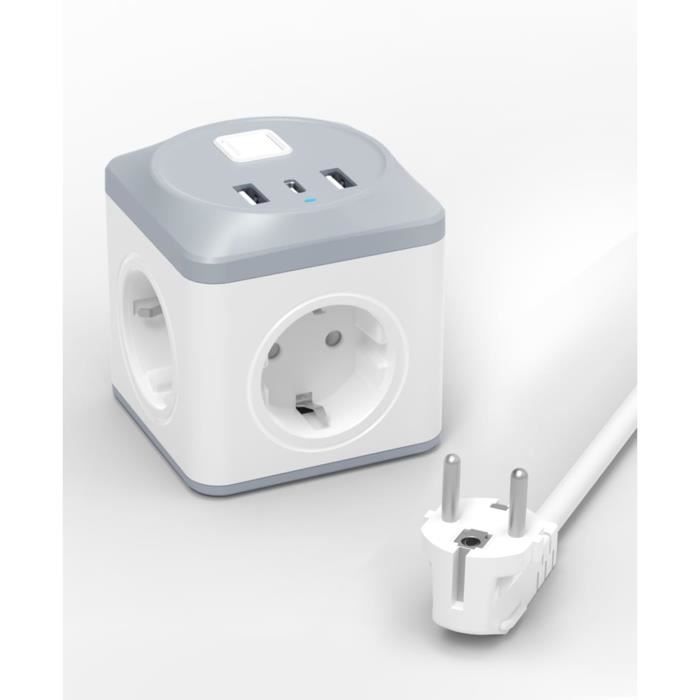 6 En 1 Multiprise Usb Cube 2M,Avec 3 Prises Ac,2 Usb Et 1 Type C,4000W ...